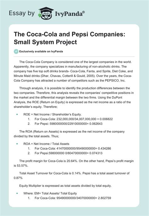 The Coca Cola And Pepsi Companies Small System Project 598 Words