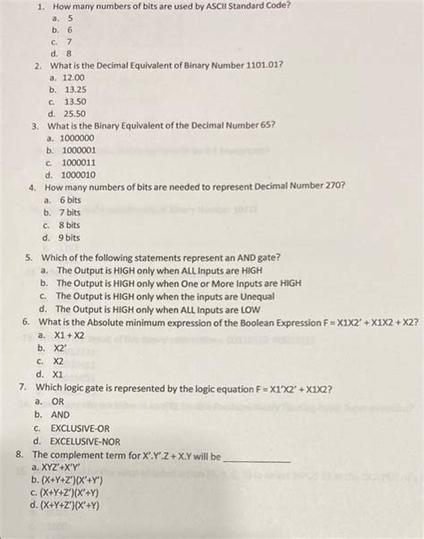 Solved 1 How Many Numbers Of Bits Are Used By Ascii
