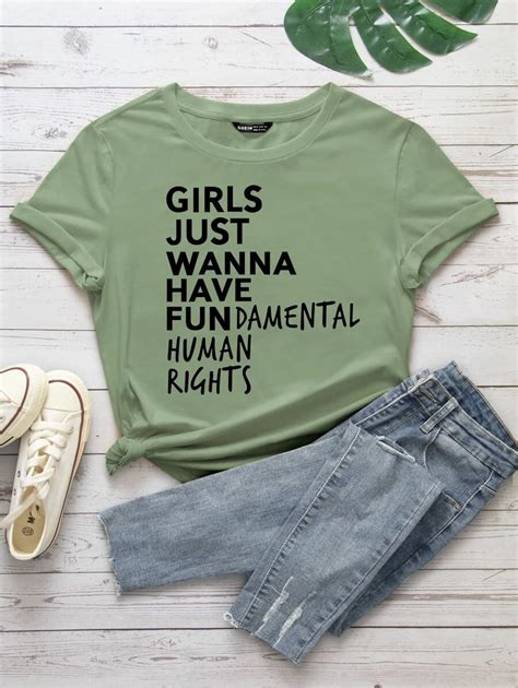 Slogan Graphic Round Neck Tee Shein Eur