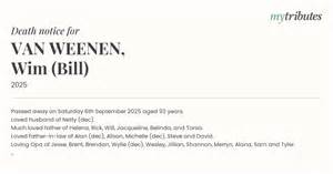 Van Weenen Wim Bill Death Notices Melbourne My Tributes