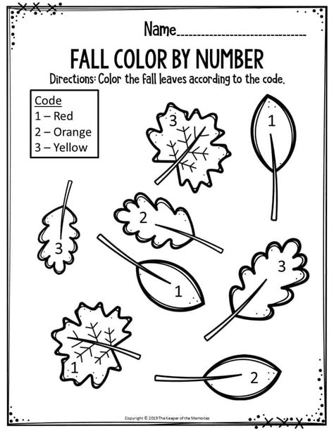 Fall Color By Number Worksheets Fall Color By Number Workshe