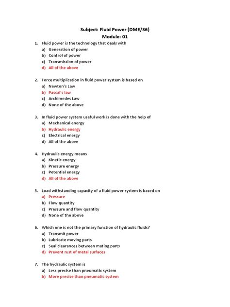 mcq on fluid power pdf pump valve