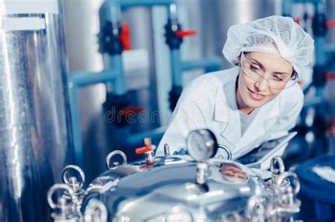 Happy Women Worker Staff Work In Science Medical Lab Factory Check