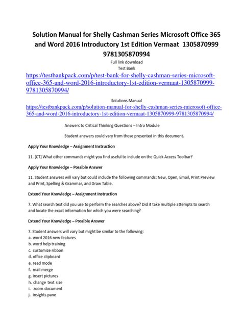 Solution Manual For Shelly Cashman Series Microsoft Office 365 And Word