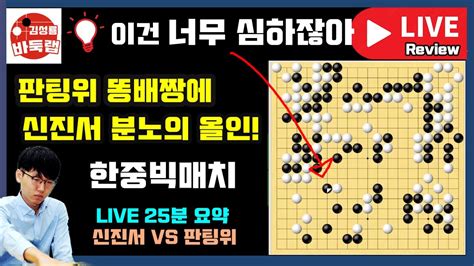 판팅위 똥배짱에 신진서 분노의 대마올인~ 이건 너무 심하잖아 Live 25분 요약 한중빅매치 신진서 Vs 판팅위 Youtube
