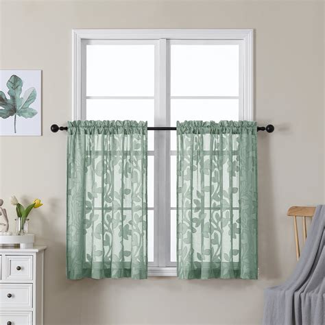 Ovzme Darla Short Sage Green Tier Sheer Curtains 36 Inch Length 2
