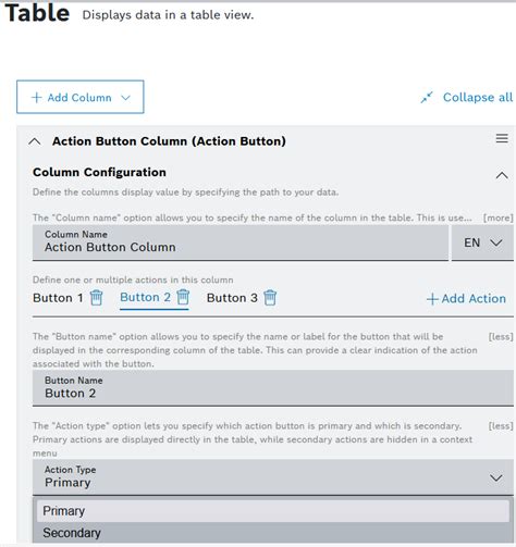 Defining Primary And Secondary Action Buttons In The Action Button Column Type For Table Widgets