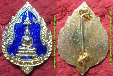 Enx00482 เข็มกลัดพระ วัดเศวตฉัตร เนื้อกะไหล่ทองลงยาสีน้ำเงิน พร้อมส่งems Ennxo