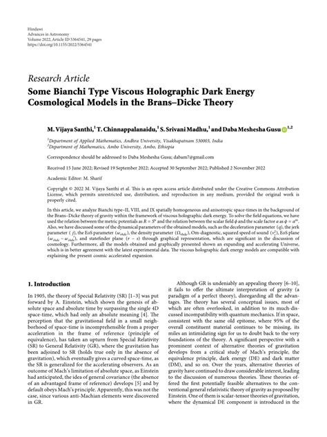 Pdf Some Bianchi Type Viscous Holographic Dark Energy Cosmological Models In The Brans Dicke