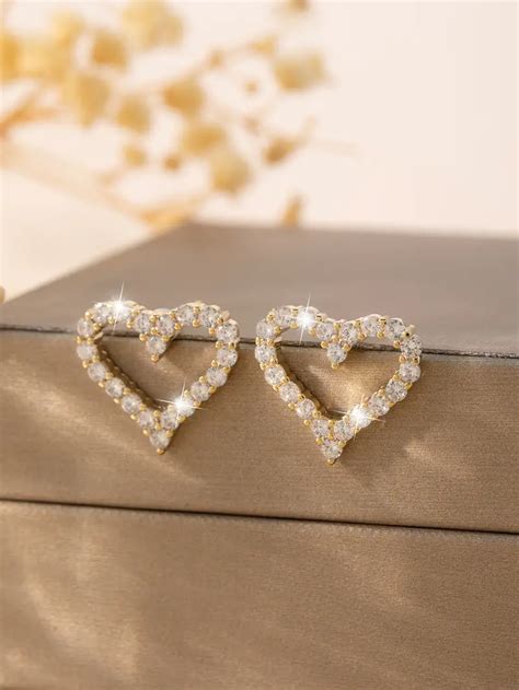 Hollow Heart Shape Stud Earrings Full Round Cut Zircon Temu South Africa