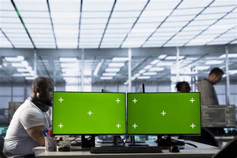 multi monitor isolated screen computers in data center used by it