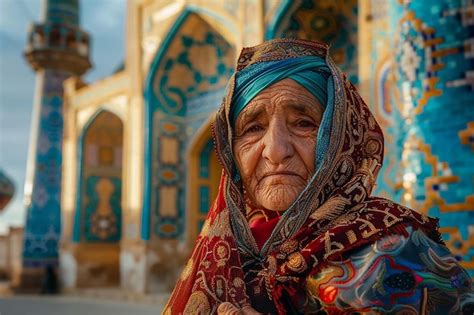 Premium Photo Generative Ai Image Of Iranian Old Woman Wearing Headscarf In Front Of A Luxury