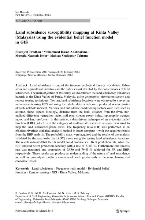 Pdf Land Subsidence Susceptibility Mapping At Kinta Valley Malaysia