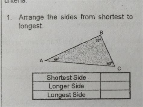 solved cimena 1 arrange the sides from shortest to longest [math]