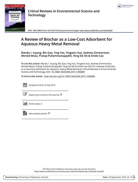Pdf A Review Of Biochar As A Low Cost Adsorbent For Aqueous Heavy