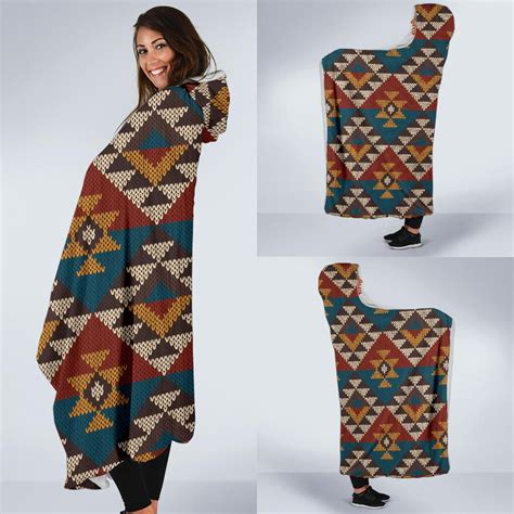 Knit Aztec Tribal Hooded Blanket Jorjune