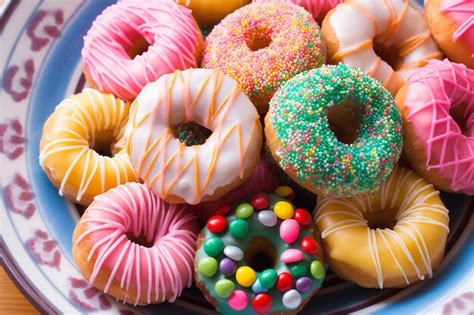 Premium Photo Assorted Mini Donuts Arranged In A Circular Pattern On