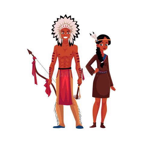 Indio Del Nativo Americano En Ropa India Tradicional Con Un Ejemplo Del Vector Del Arco