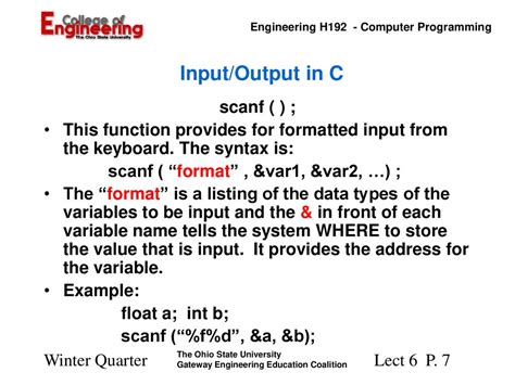 Io In C Lecture 6 Winter Quarter Engineering H192 Winter Ppt Download