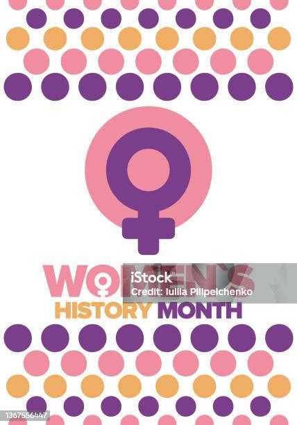3월 여성 역사의 달 여성의 권리와 평등 세계에서 소녀의 힘 벡터의 여성 기호입니다 매년 여성의 역사에 대한 공헌을 기념하는 축하 포스터 엽서 일러스트레이션 여성 기호에