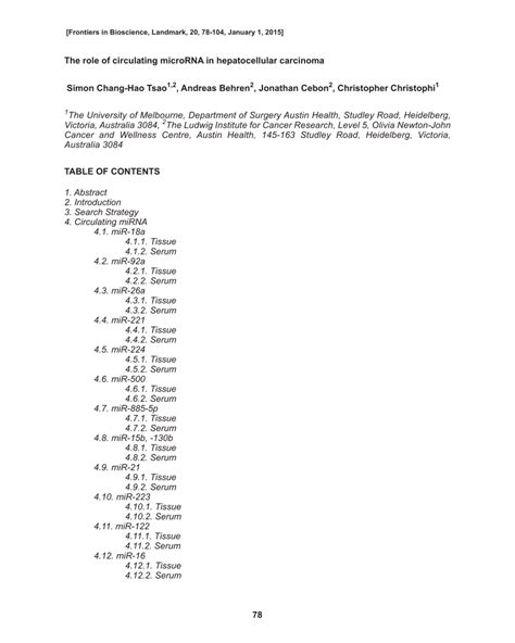 Pdf The Role Of Circulating Microrna In Hepatocellular Carcinoma