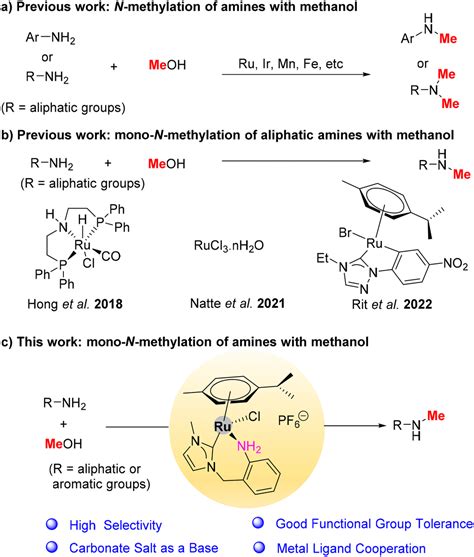 Nhc Amine Ru Complex Catalyzed Selective Mono N Methylation Of Amines With Methanol
