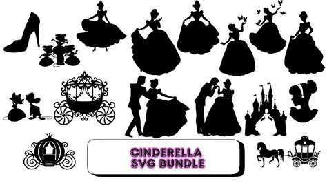 Cinderella Svg Bundle Princess Clipart Fairy Tale Silhouette Instant
