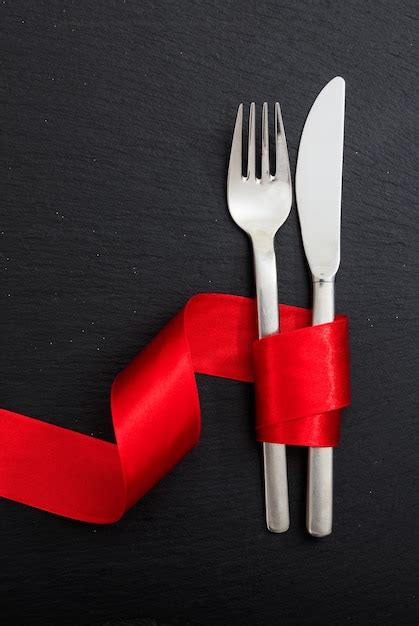 Premium Photo Valentine Day Dinner Table Setting Fork And Knife