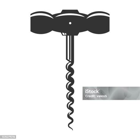 흰색 배경에 고립 된 와인 병을 여는 복고풍 나무 코르크 나사 아이콘 강철에 대한 스톡 벡터 아트 및 기타 이미지 강철 개념 검은색 Istock