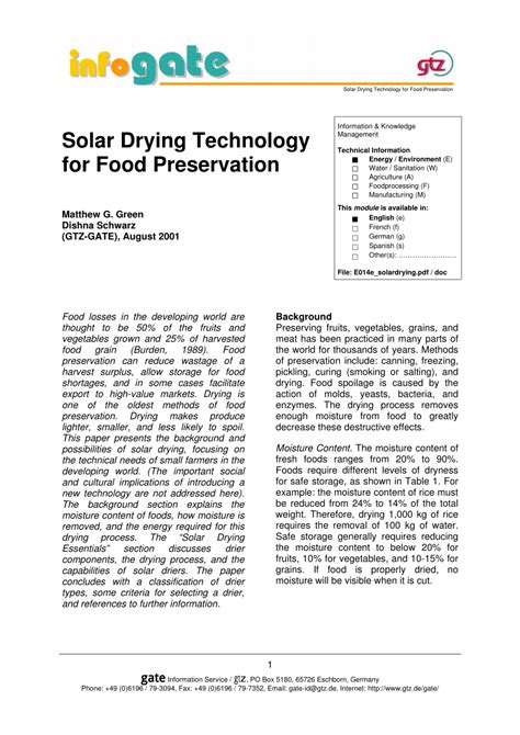 Pdf Solar Drying Technology For Food Preservation
