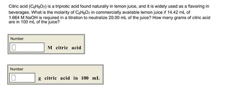 Solved Citric Acid C H O Is A Triprotic Acid Found Chegg