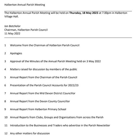 Agendas Halberton Parish Council