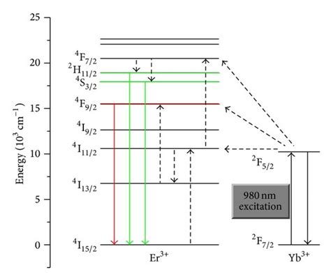Schematic energy level of Yb³ and Er³ and their proposed energy