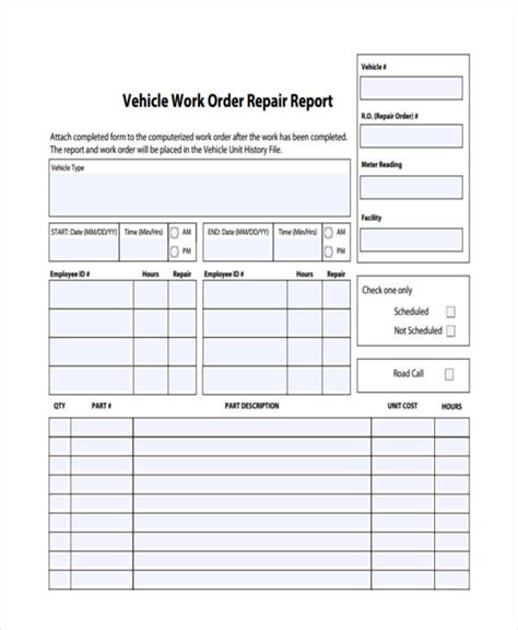 Truck Work Order Template