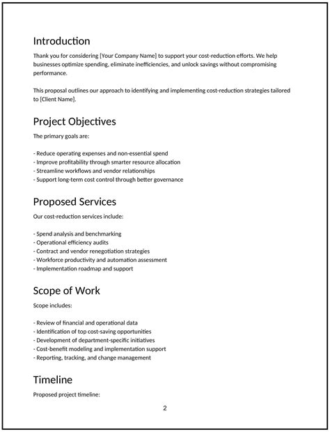 Cost Reduction Proposal Free Template
