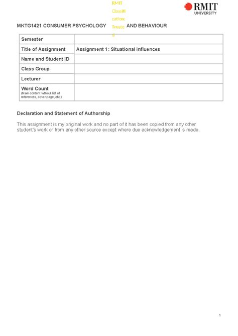 Cover Page RMIT Classifi Cation Truste D MKTG1421 CONSUMER