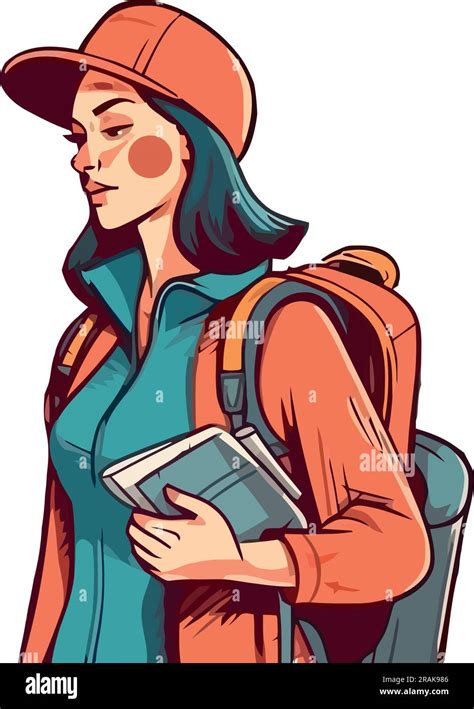 Young Backpacker Woman Walking Stock Vector Images Alamy