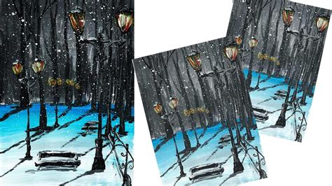 Как нарисовать зиму в городе Рисуем парк Рисуем зимний пейзаж гуашью Правополушарное