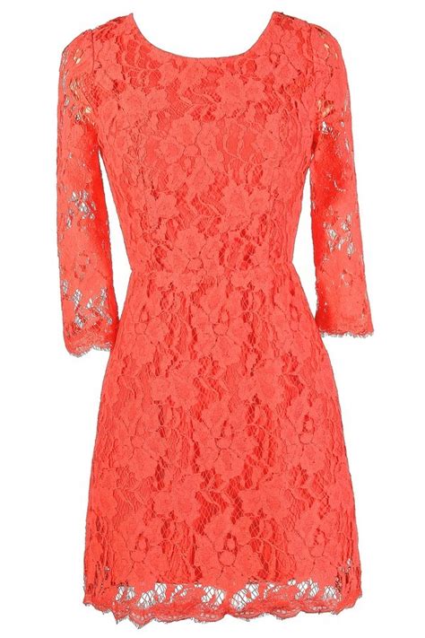 Coral Lace Dress Coral Open Back Lace Dress Coral Lace Sheath Dress