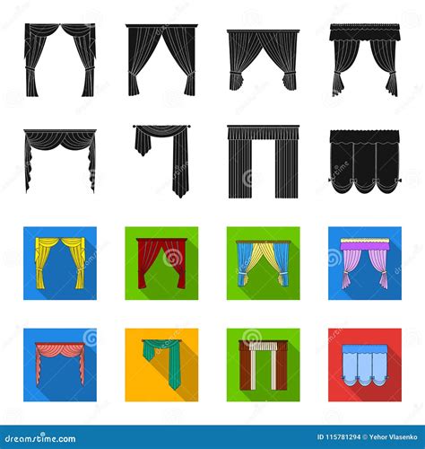 Different Types Of Window Curtains Curtains Set Collection Icons In Black Flet Style Vector