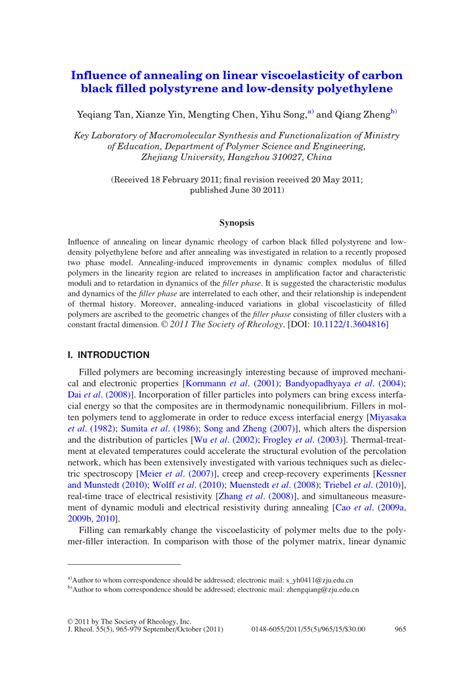 Pdf Influence Of Annealing On Linear Viscoelasticity Of Carbon Black Filled Polystyrene And
