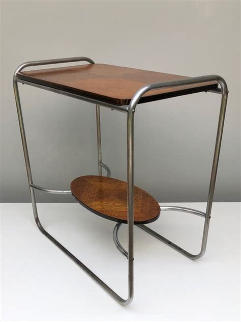 Side Table Chromed Steel With Veneered Wooden Blades Catawiki