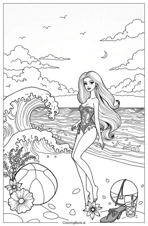Barbie At The Beach Coloring Page
