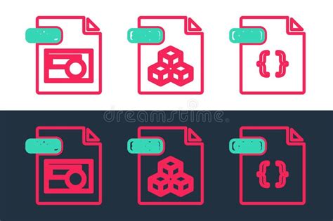 icono de set line css file document bmp y 3ds vector stock de