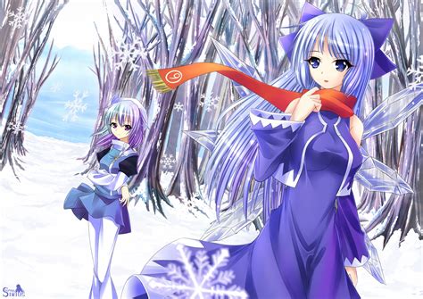 2girls Blue Eyes Blue Hair Cirno Dress Fairy Green Hair Letty Whiterock