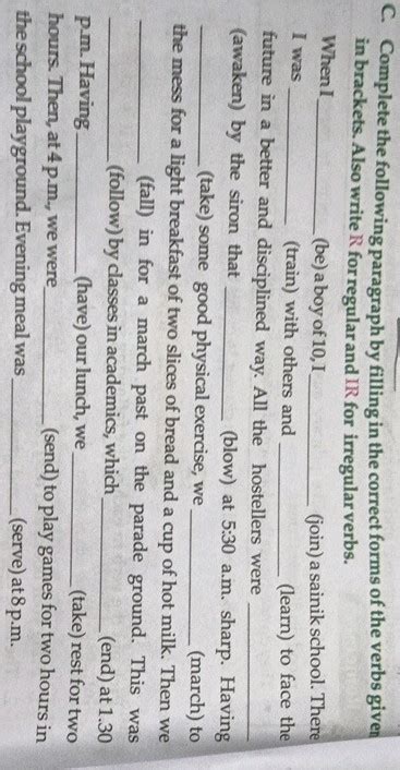 C Complete The Following Paragraph By Filling StudyX