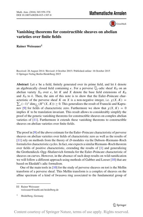 Vanishing Theorems For Constructible Sheaves On Abelian Varieties Over Finite Fields Request Pdf