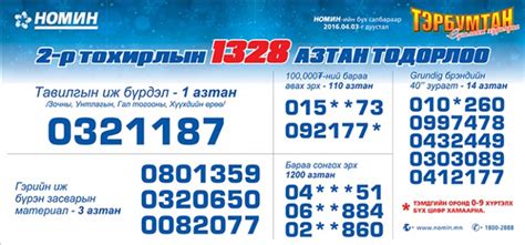 Тэрбумтан сугалаат худалдааны 2 р тохирлын 1328 азтан тодорлоо Номин Логистик