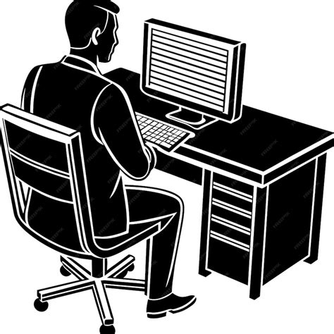 Premium Vector A Man Sits At A Desk And Works On A Computer