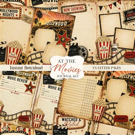 Retro Hollywood Movie Junk Journal Kit Printable Vintage Cinema